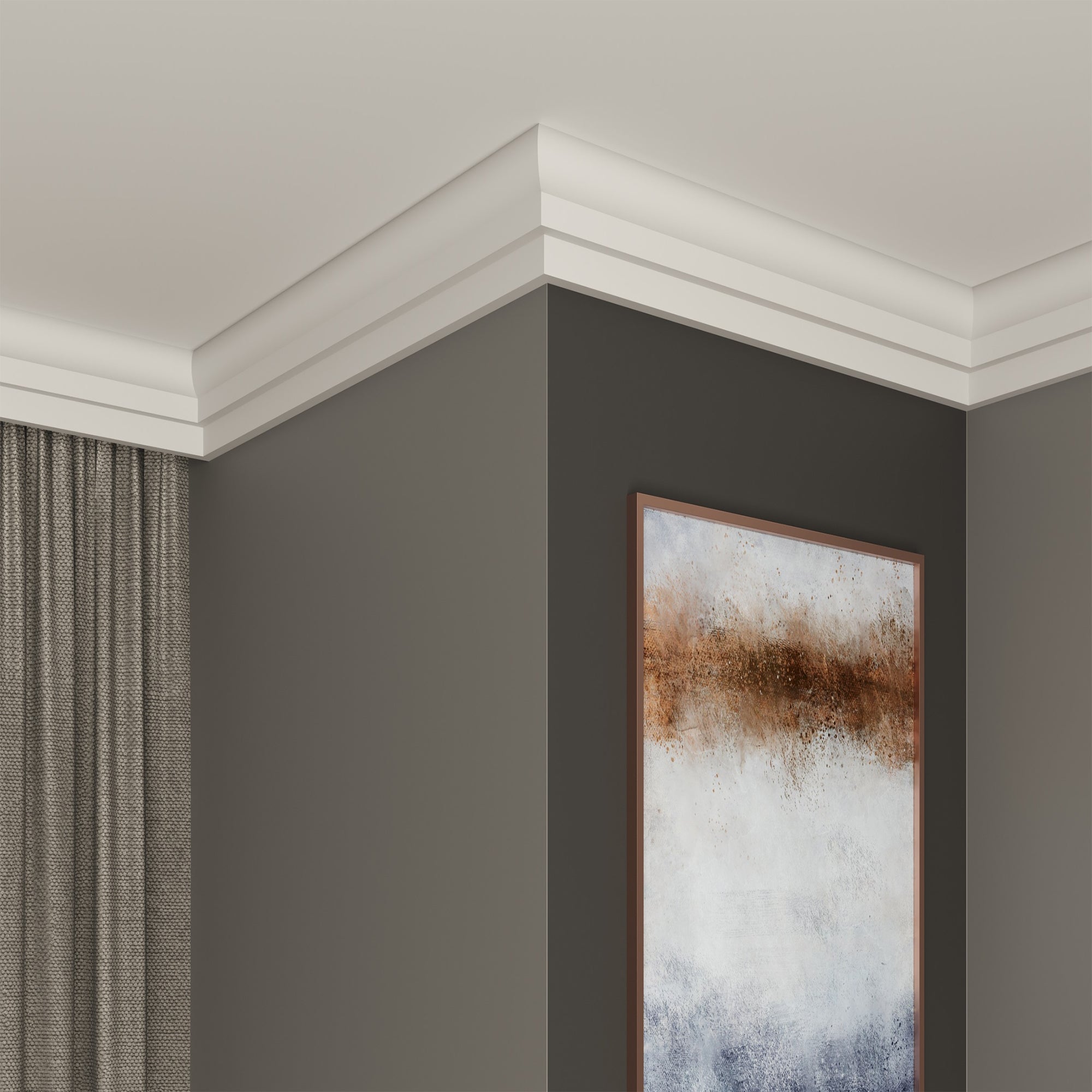 Grey Walls With White Crown Molding