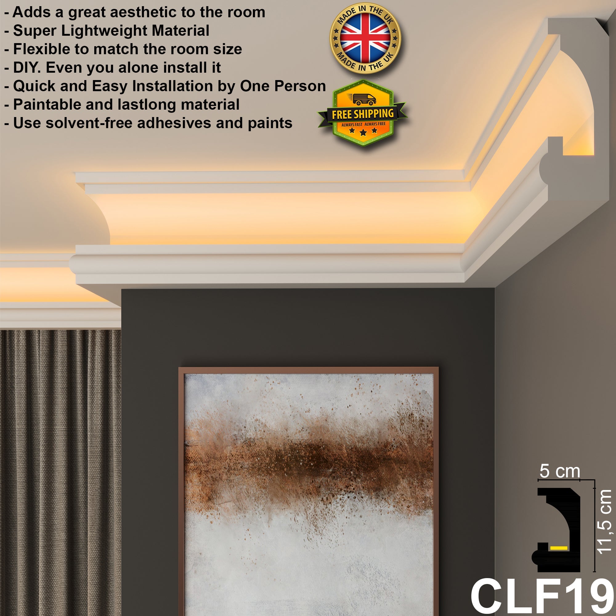 Led Coving Cornice Moulding Ceiling Decoration CLF19 | Fast Decor